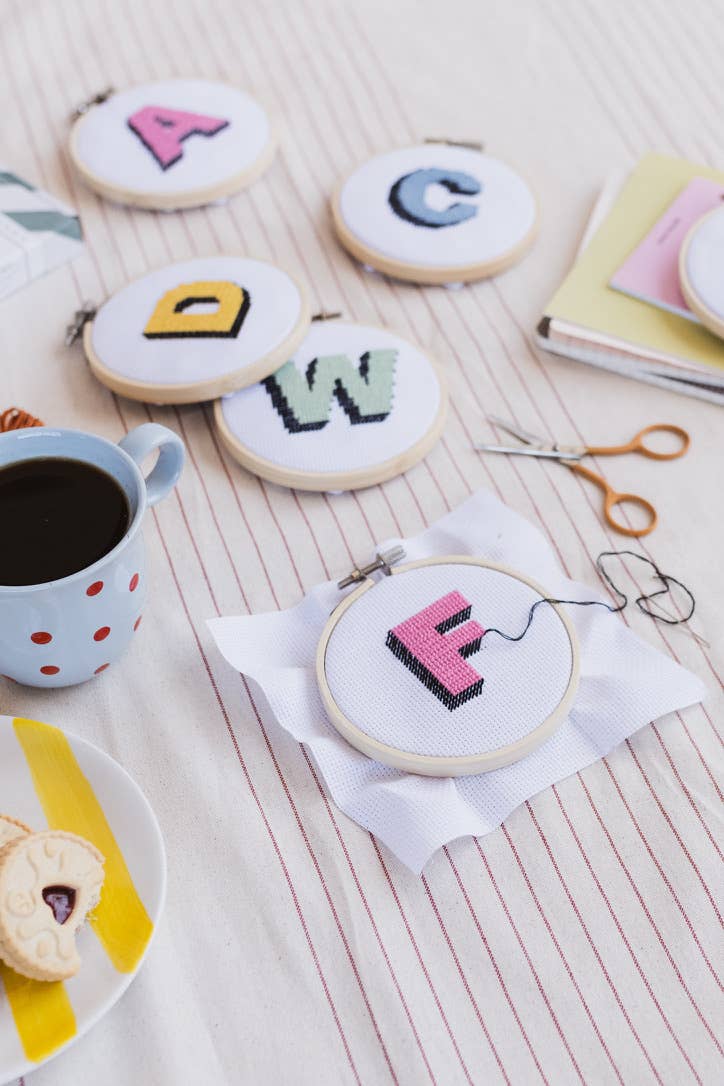 Drop Shadow Monogram Alphabet Cross Stitch Kit: Multi-Colored ...